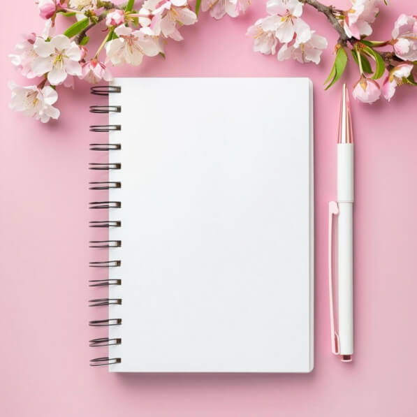 Download Pink Background with Notebook, Pen, and Flowers Mockups Online ...