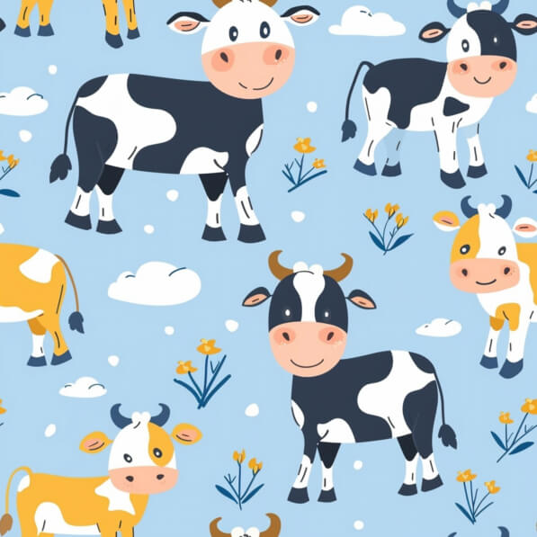 Download Seamless Cartoon Cows Pattern with Flowers Patterns Online - Creative Fabrica