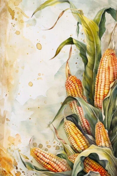 Descarga Pintura al acuarela de una mazorca de maíz con hojas y flores ...