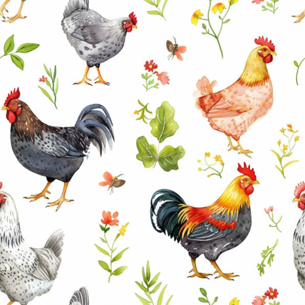 Download Colorful Chickens and Flowers Seamless Pattern Patterns Online ...