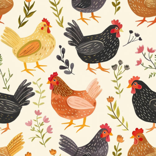 Download Seamless Chicken Pattern with Flowers and Leaves Patterns ...