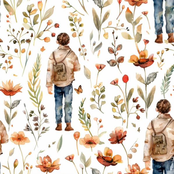Download Watercolor Floral Pattern with Young Boy Patterns Online ...
