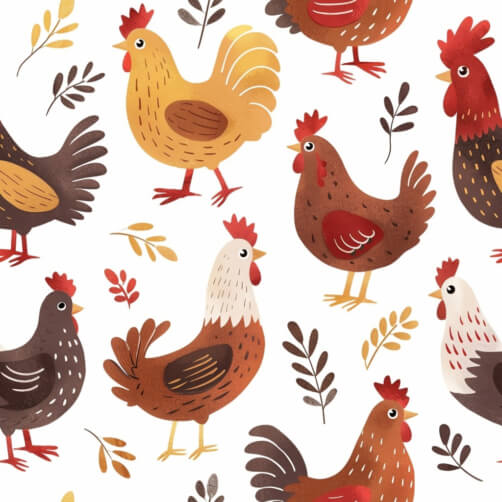 Download Seamless Chicken Pattern with Flowers and Leaves Patterns ...