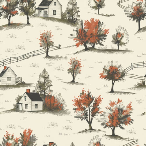 Download Serene Countryside Pattern with Houses, Trees, and Animals ...