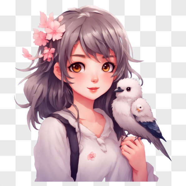 Download Kawaii Anime Girl Holding a Bird Kawaii Online - Creative Fabrica