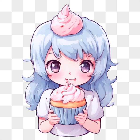 Download Kawaii Anime Girl Holding Cupcake Kawaii Online - Creative Fabrica