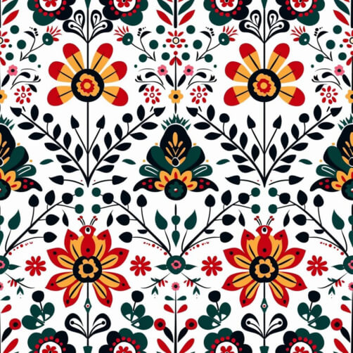 Download Mexican Floral Pattern with Colorful Flowers and Birds on ...