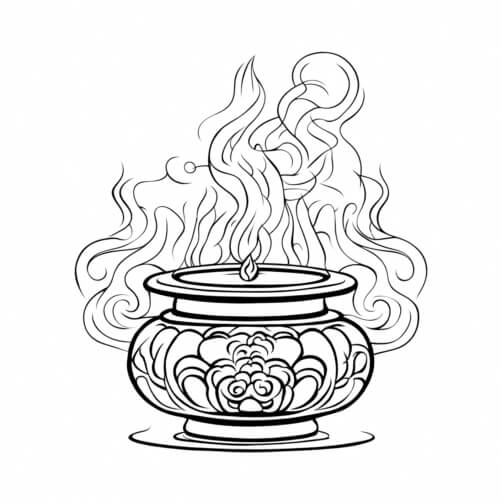 Download Black and White Drawing of Incense Burner with Flames Coloring ...