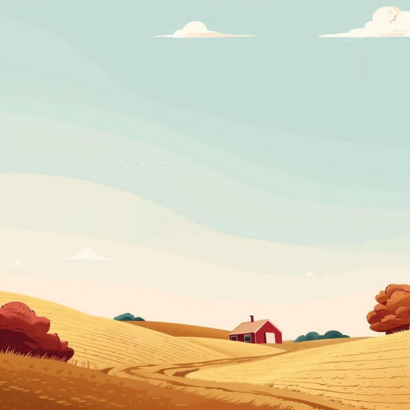 Download Rural Landscape Illustration with Red Barn and Fields ...