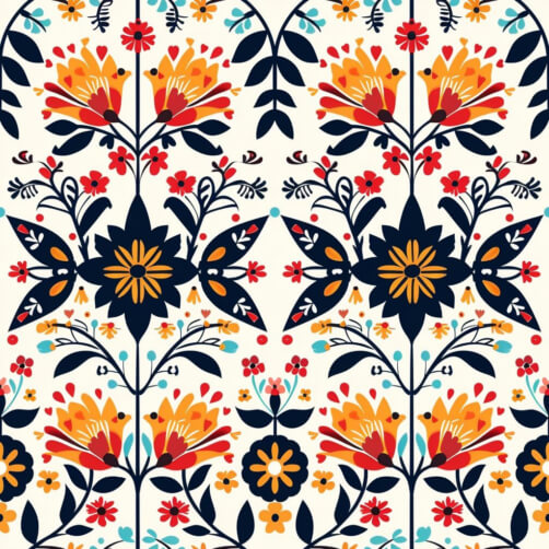Download Mexican Floral Pattern with Colorful Flowers and Birds on ...
