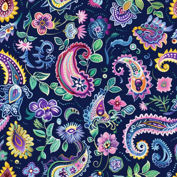 Download Colorful Paisley Pattern on Dark Blue Background Patterns ...