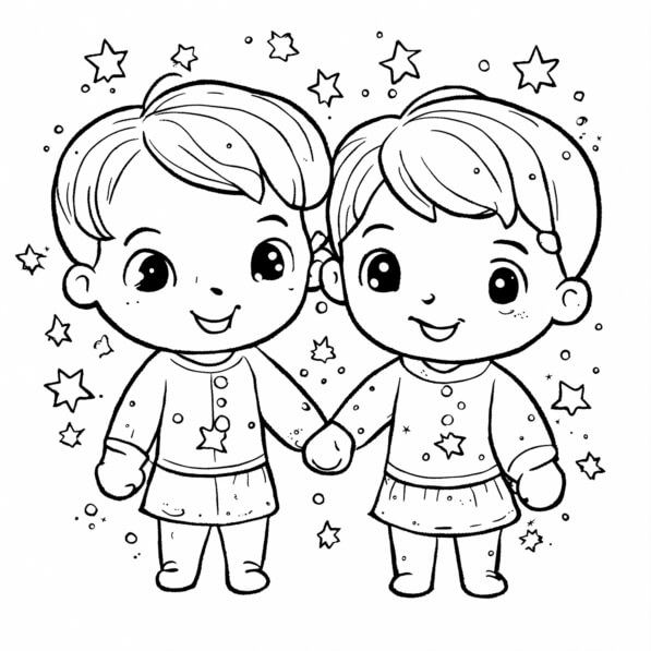 Download Coloring Page: Children Holding Hands with Stars Coloring ...