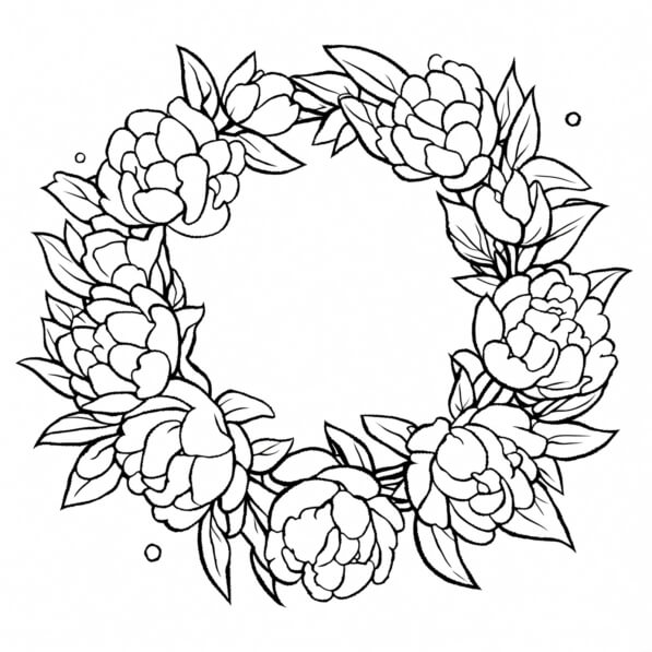 Download Peony Wreath Coloring Page Coloring pages Online - Creative ...