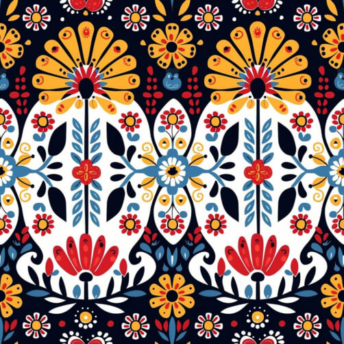 Download Mexican Floral Pattern with Colorful Flowers and Birds on ...