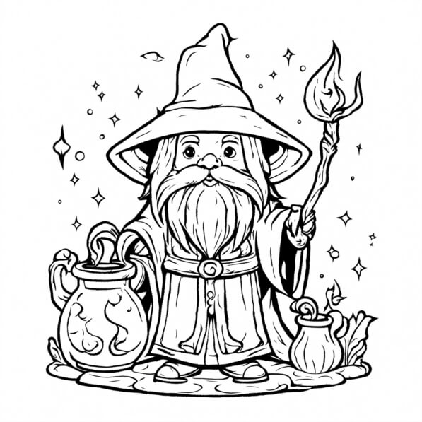 Download Wizard Coloring Page with Wand and Potion Coloring pages ...