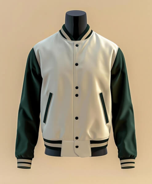 Download White and Green Varsity Jacket on Orange Background Mockups ...