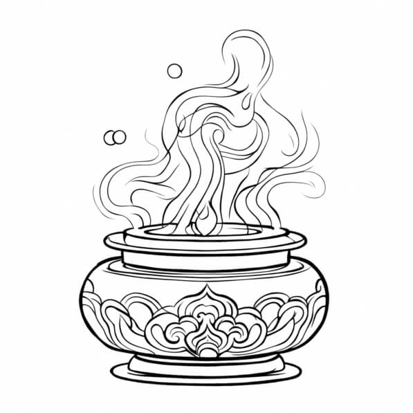 Download Black and White Drawing of Incense Burner with Flames Coloring ...