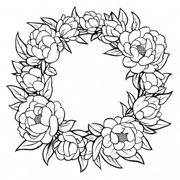 Download Floral Wreath Coloring Page with Peonies Coloring pages Online ...