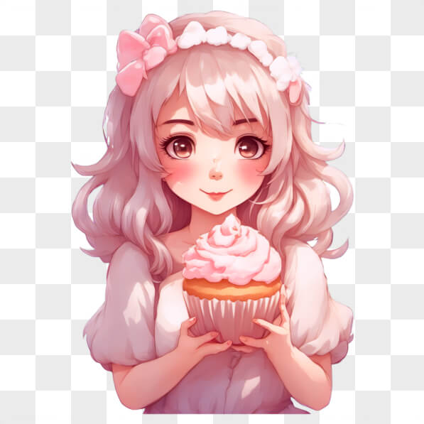 Download Kawaii Anime Girl Holding Cupcake Kawaii Online - Creative Fabrica