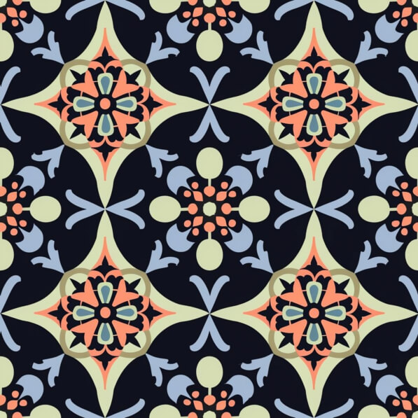 Descarga Patrón de azulejo floral abstracto en colores azul, naranja y ...