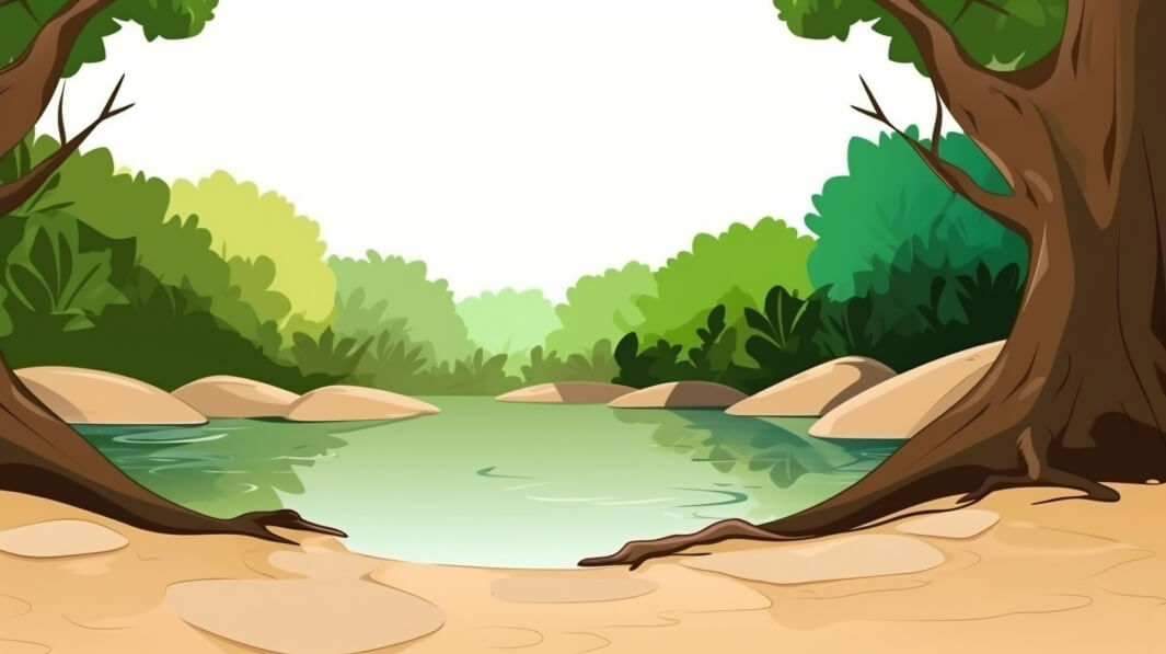 Download Forest Scene with Trees, Rocks, and Water Backgrounds Online ...