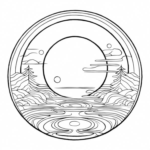 Download Japanese-Inspired Circular Landscape Drawing Coloring pages ...