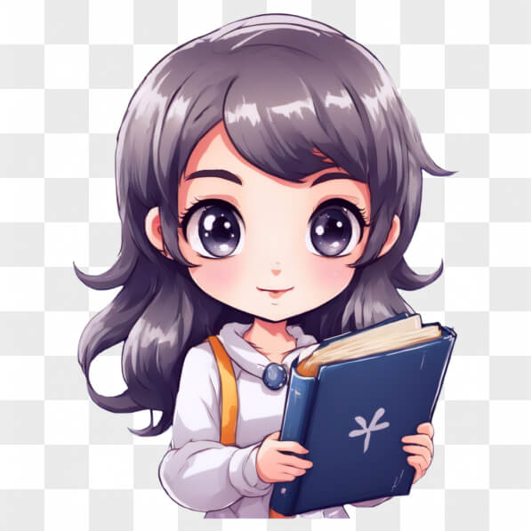 Download Kawaii Anime Girl Holding a Book Kawaii Online - Creative Fabrica