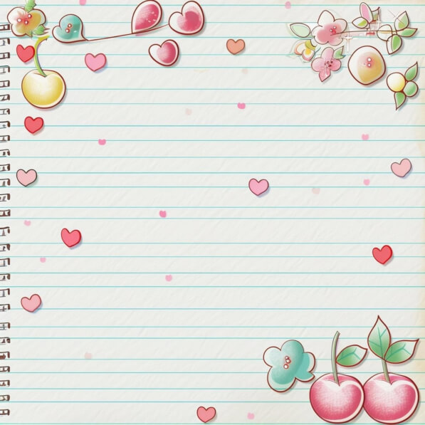 Scarica Quaderno a righe con ciliegie, fiori e cuori Sfondi Online ...