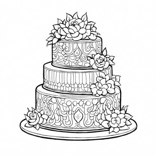 Download Wedding Cake Coloring Page with Roses Coloring pages Online ...