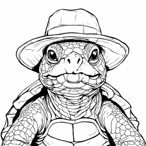 Download Turtle Coloring Page with Hat Coloring pages Online - Creative ...