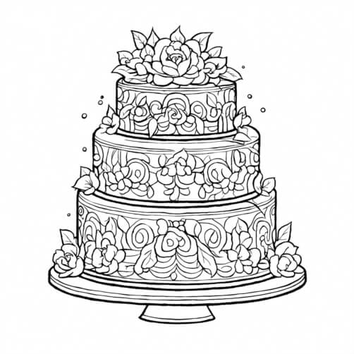 Download Three-Tiered Wedding Cake with Flowers Coloring pages Online ...