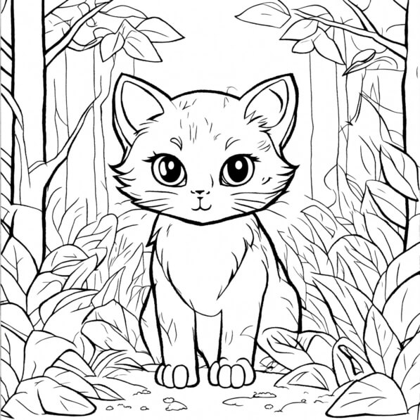 Download Charming Cat in Forest Coloring Page Coloring pages Online ...