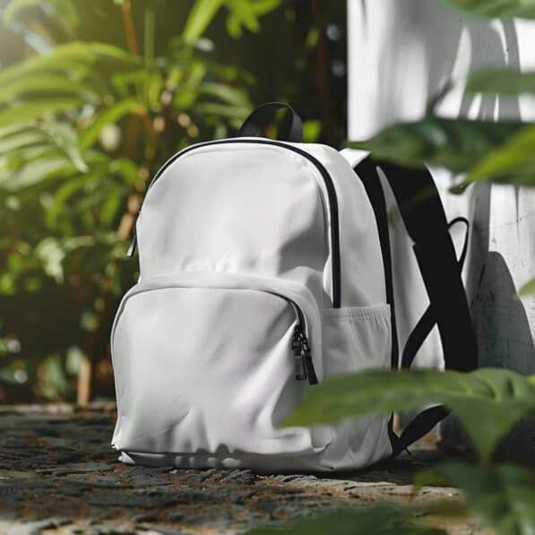 Download White Backpack Leaning Against Wall Mockups Online - Creative ...
