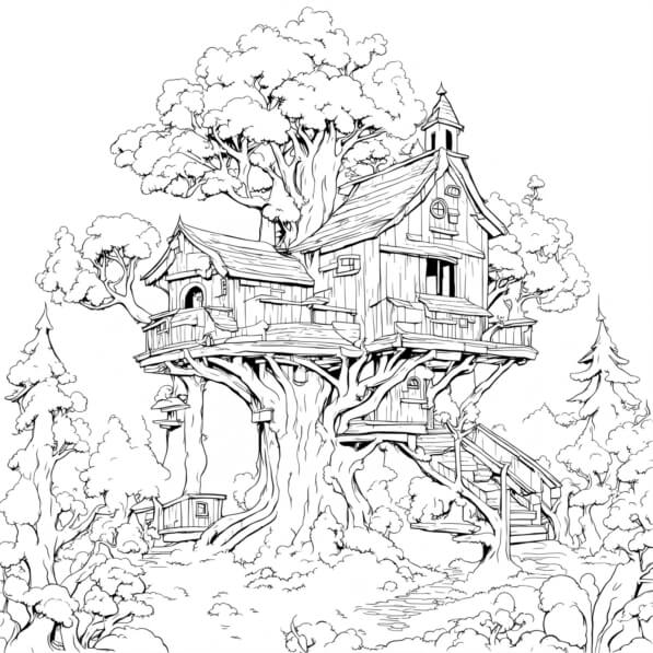 Download Treehouse Coloring Page in the Forest Coloring pages Online ...