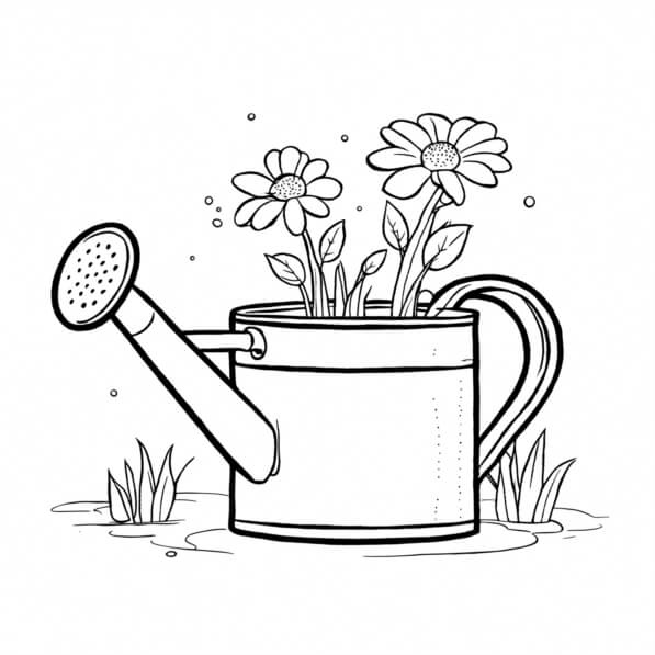 Descarga Página para colorear de regadera vintage con flores Páginas ...