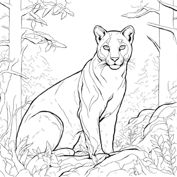 Download Puma Sitting in Forest Coloring Page Coloring pages Online ...