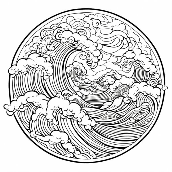 Download Great Wave off the Coast of Kanagawa - Japanese Style Coloring ...