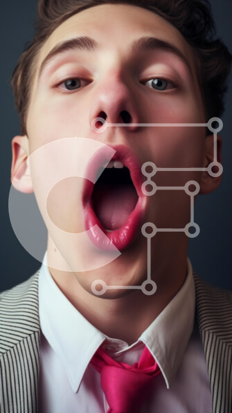 Young Man with Exaggerated Facial Expression and Pink Tie stock photo ...