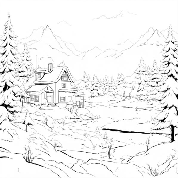 Download Winter Landscape with Snow-Covered Trees and Isolated House ...