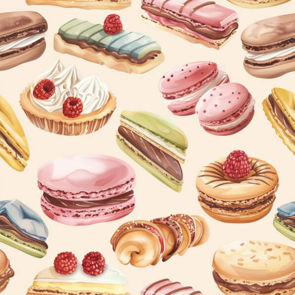 Descarga Patrón continuo de macarons y pasteles coloridos Patrones En ...