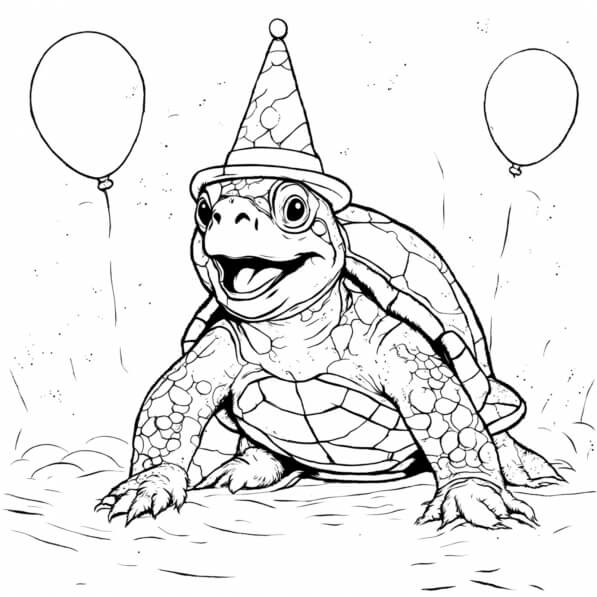Descarga Página para colorear de una tortuga festiva con globos Páginas ...