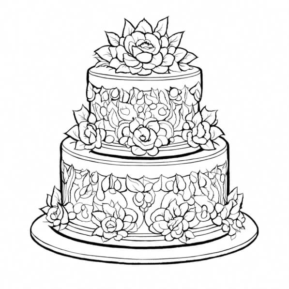 Download Elegant Three-Tiered Wedding Cake Coloring pages Online ...