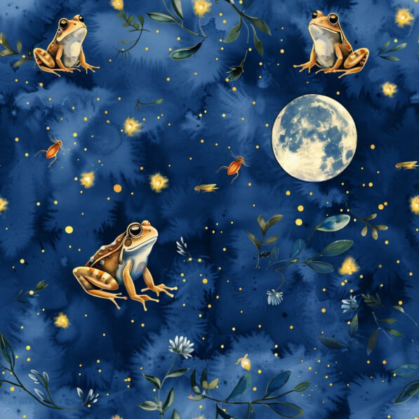 Download Whimsical Image of Frogs, Moon, Stars, Flowers, and Leaves on ...