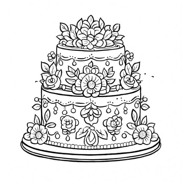 Download Three-Tiered Wedding Cake Coloring Page Coloring pages Online ...