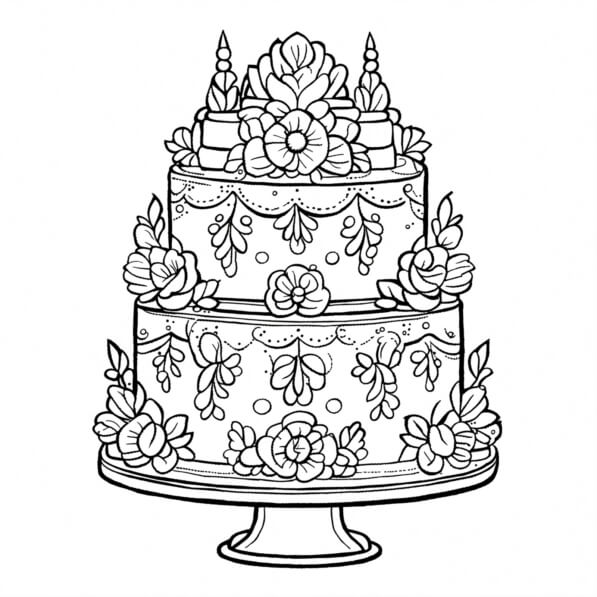 Download Three-Tiered Wedding Cake Coloring Page Coloring pages Online ...