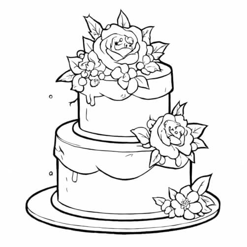 Download Wedding Cake Coloring Page with Roses Coloring pages Online ...