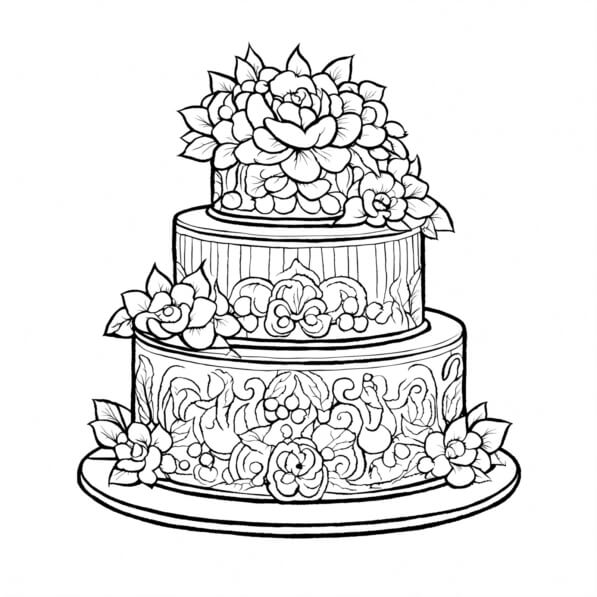 Download Coloring Page with Three-Tiered Wedding Cake Coloring pages ...