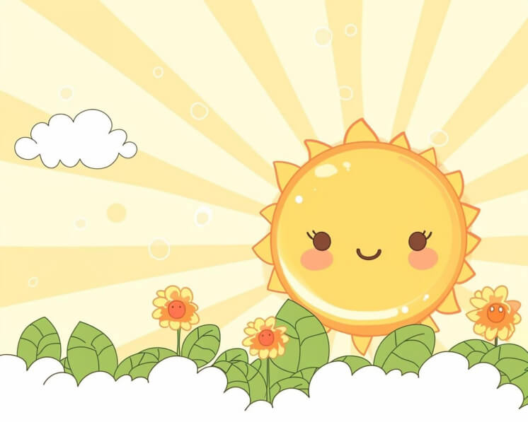 Download Cute Sun in Grass with Flowers and Clouds Backgrounds Online ...