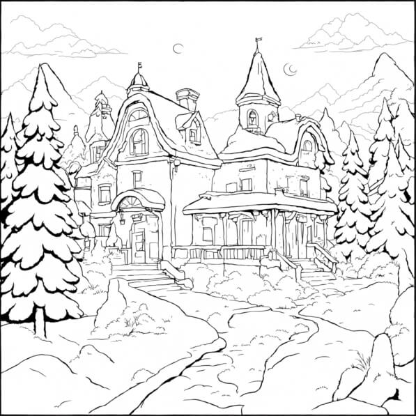 Descarga Página para colorear de casa de invierno Páginas para colorear ...