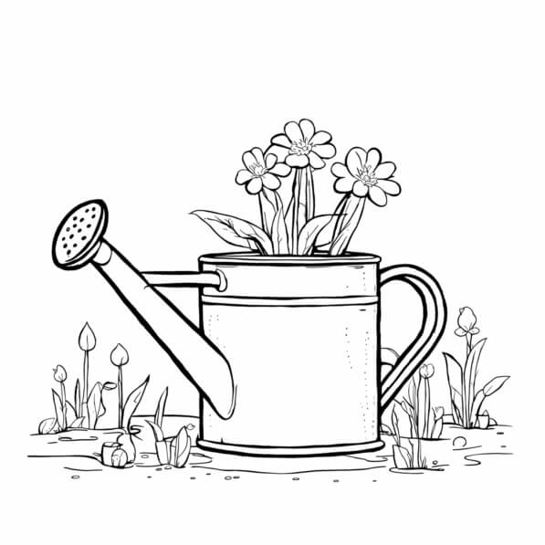 Download Watering Can with Flowers Coloring pages Online - Creative Fabrica